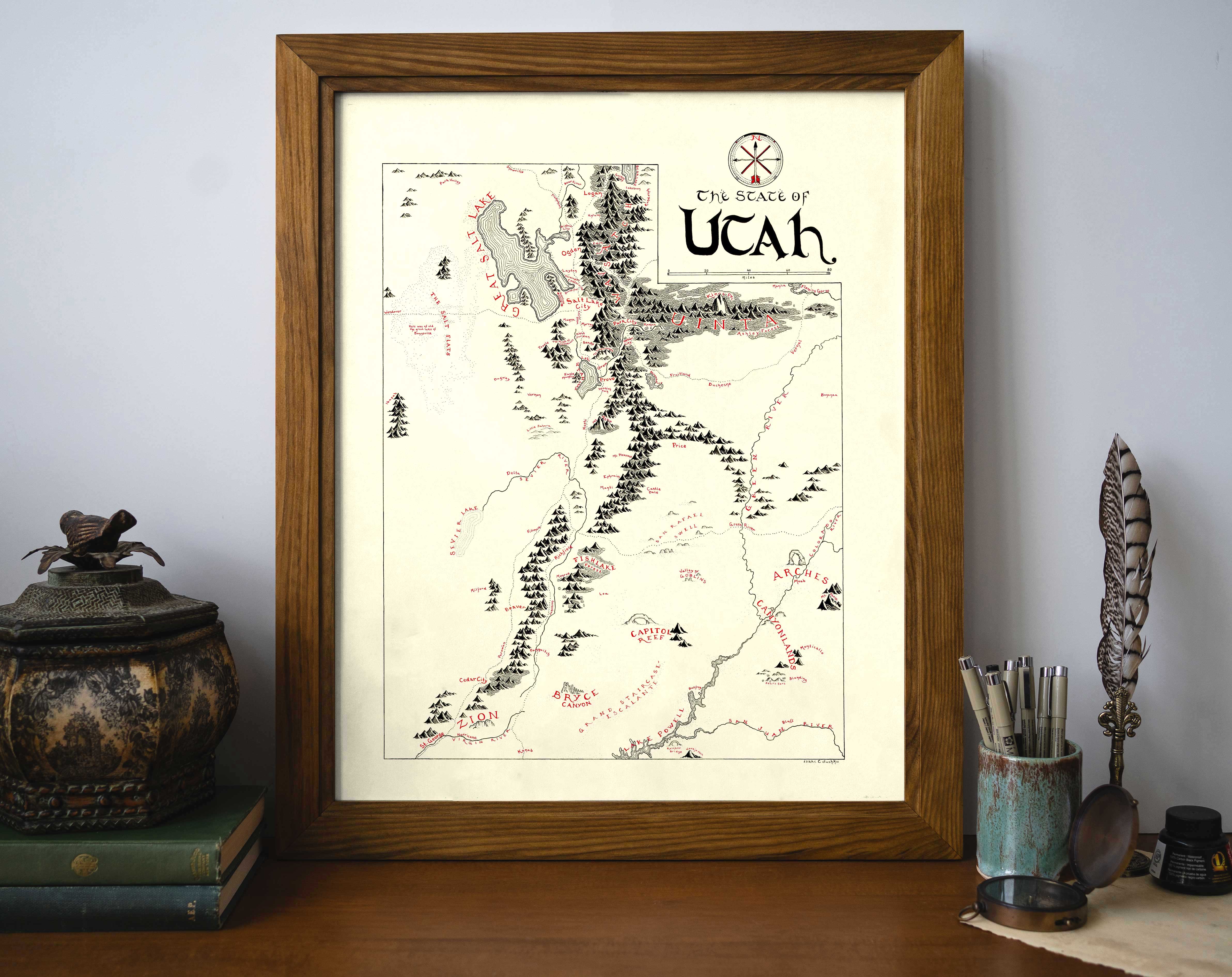 Hand drawn map of Utah in a Fantasy Style – Lord of Maps