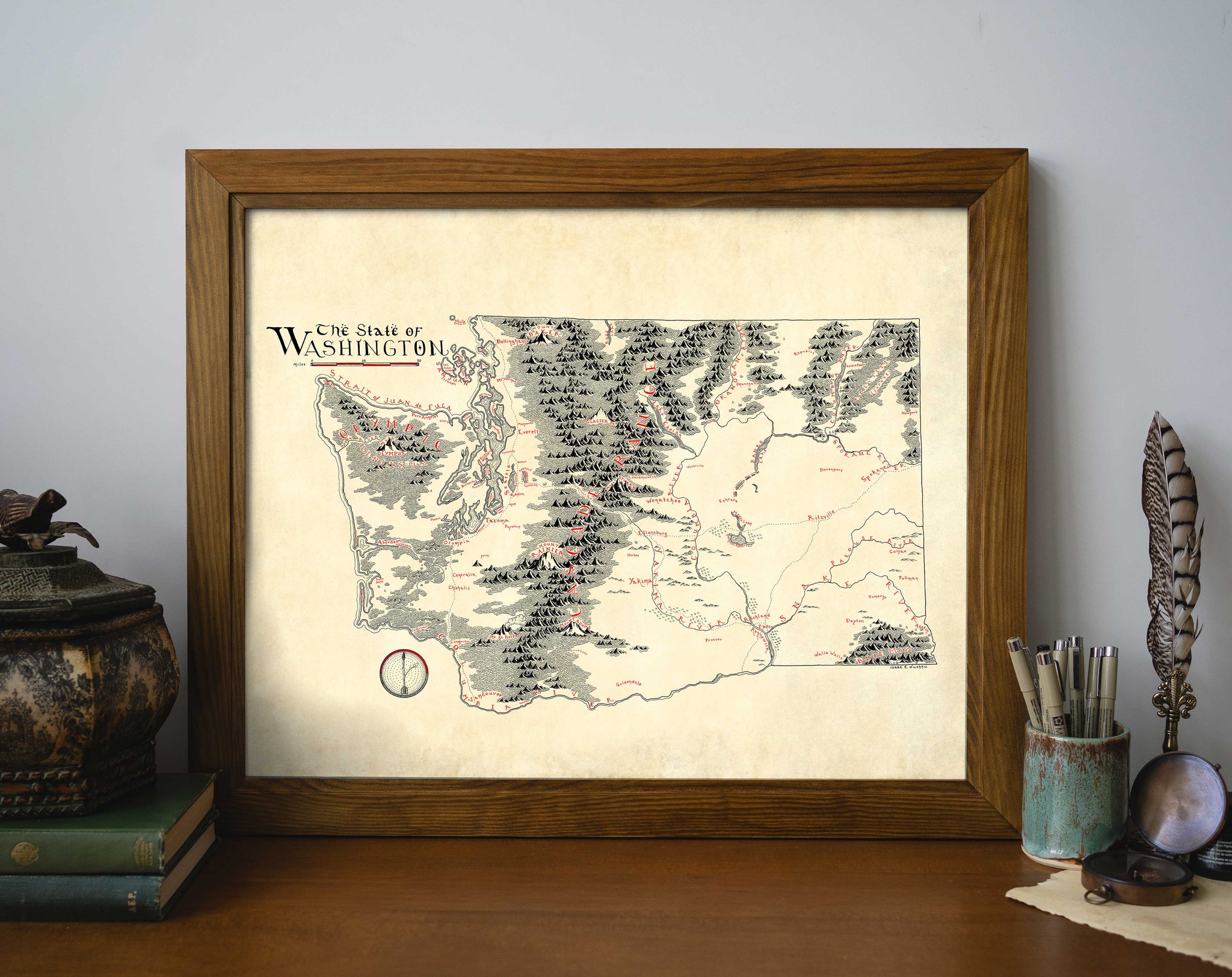 Hand drawn map of Washington State in a Fantasy Style – Lord of Maps