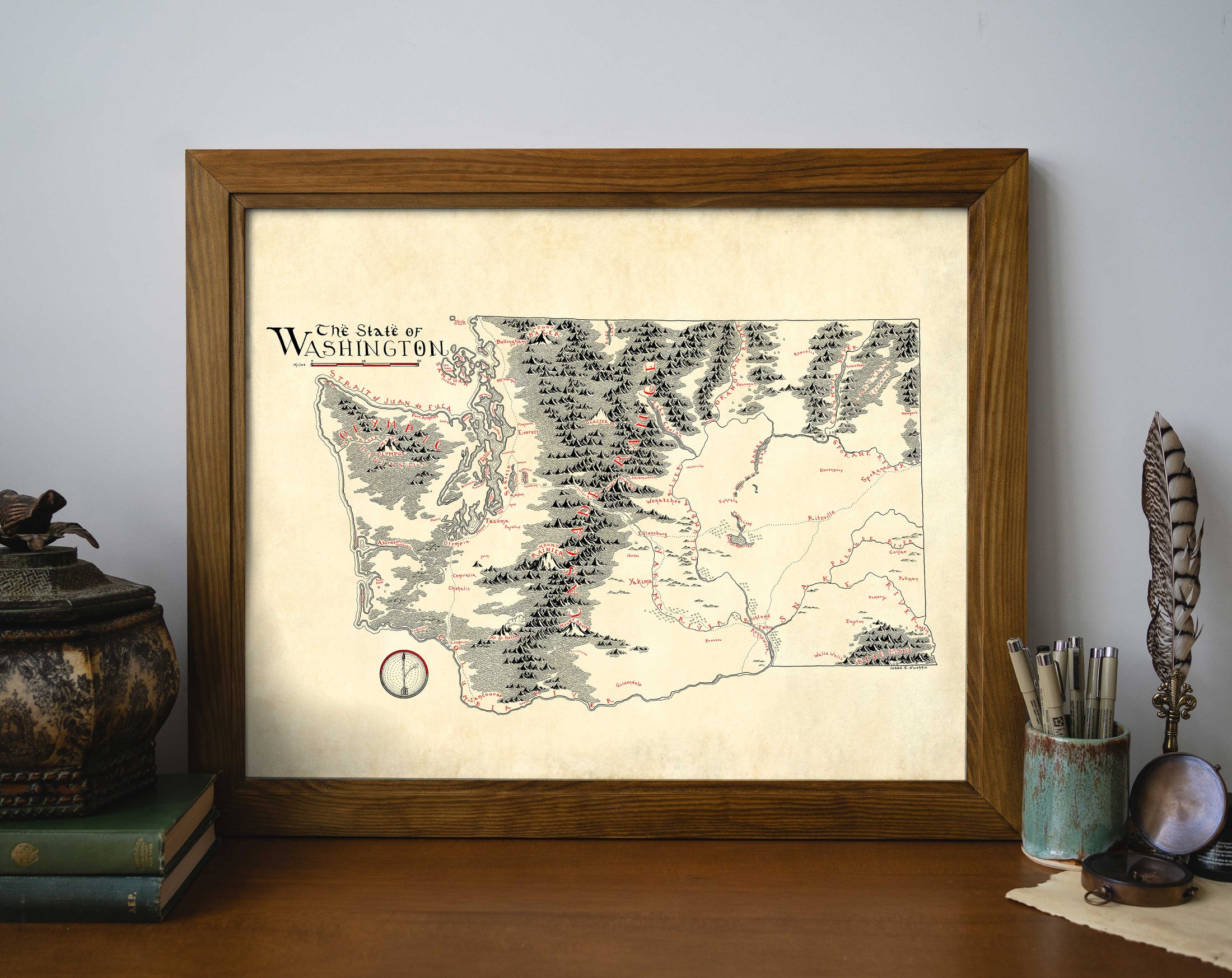 Hand drawn map of Washington State in a Fantasy Style – Lord of Maps