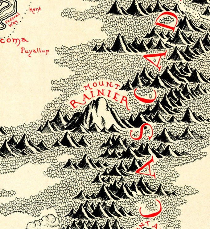 Hand drawn map of Washington State in a Fantasy Style – Lord of Maps