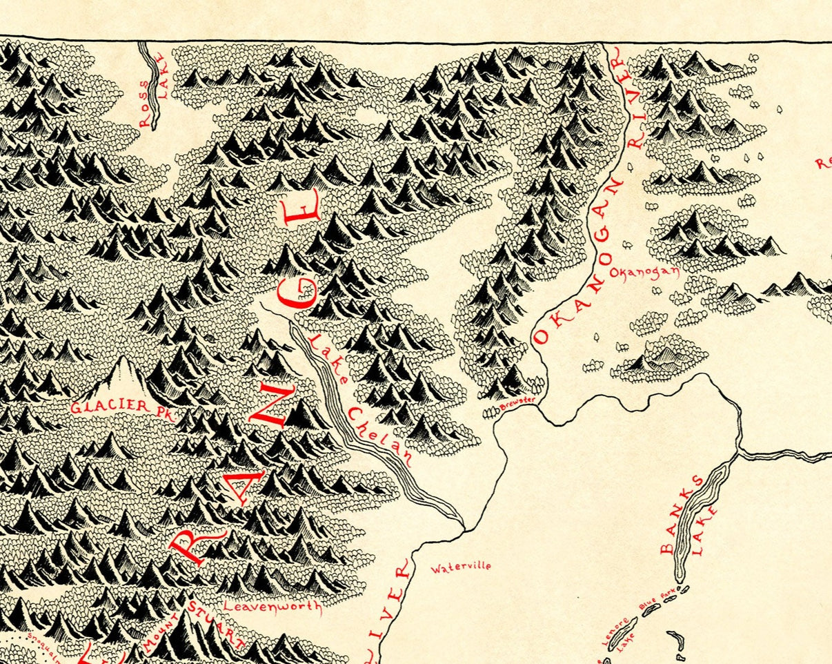 Hand drawn map of Washington State in a Fantasy Style – Lord of Maps