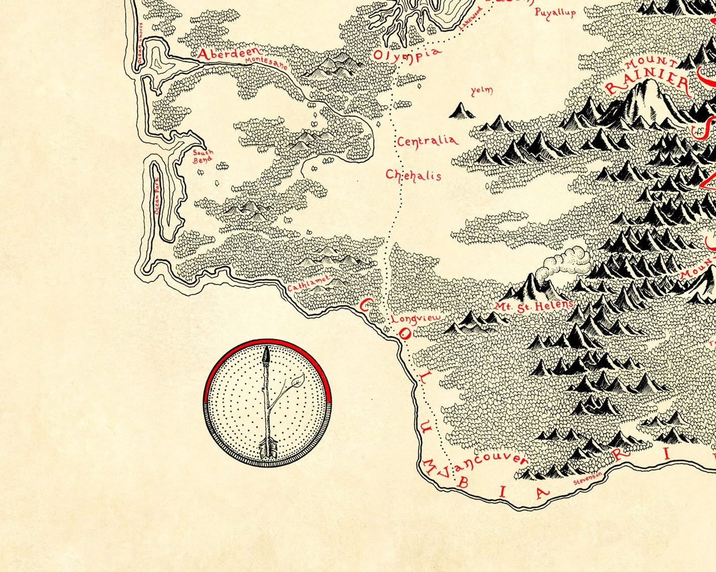 Hand drawn map of Washington State in a Fantasy Style – Lord of Maps