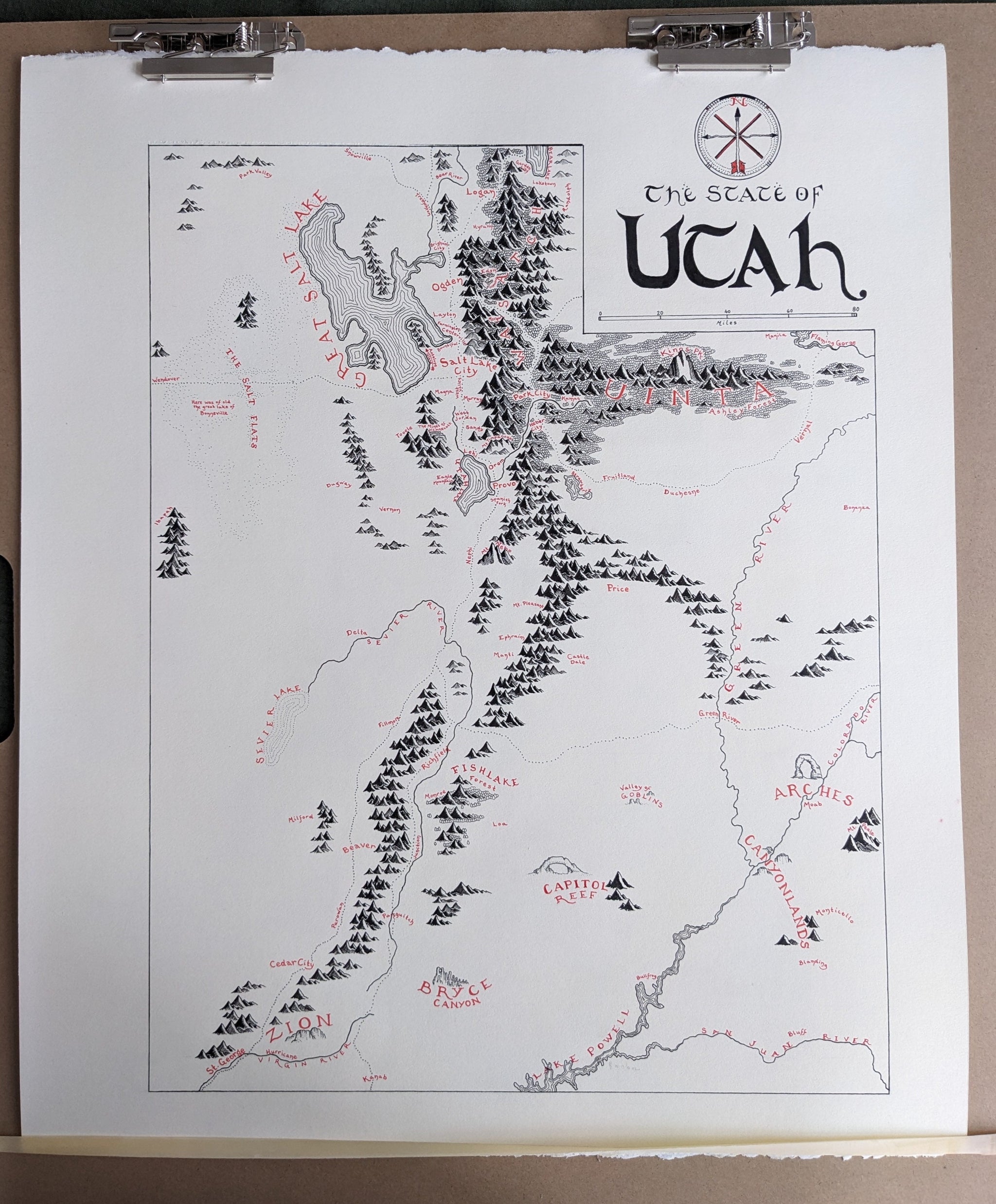 Hand drawn map of Utah in a Fantasy Style – Lord of Maps