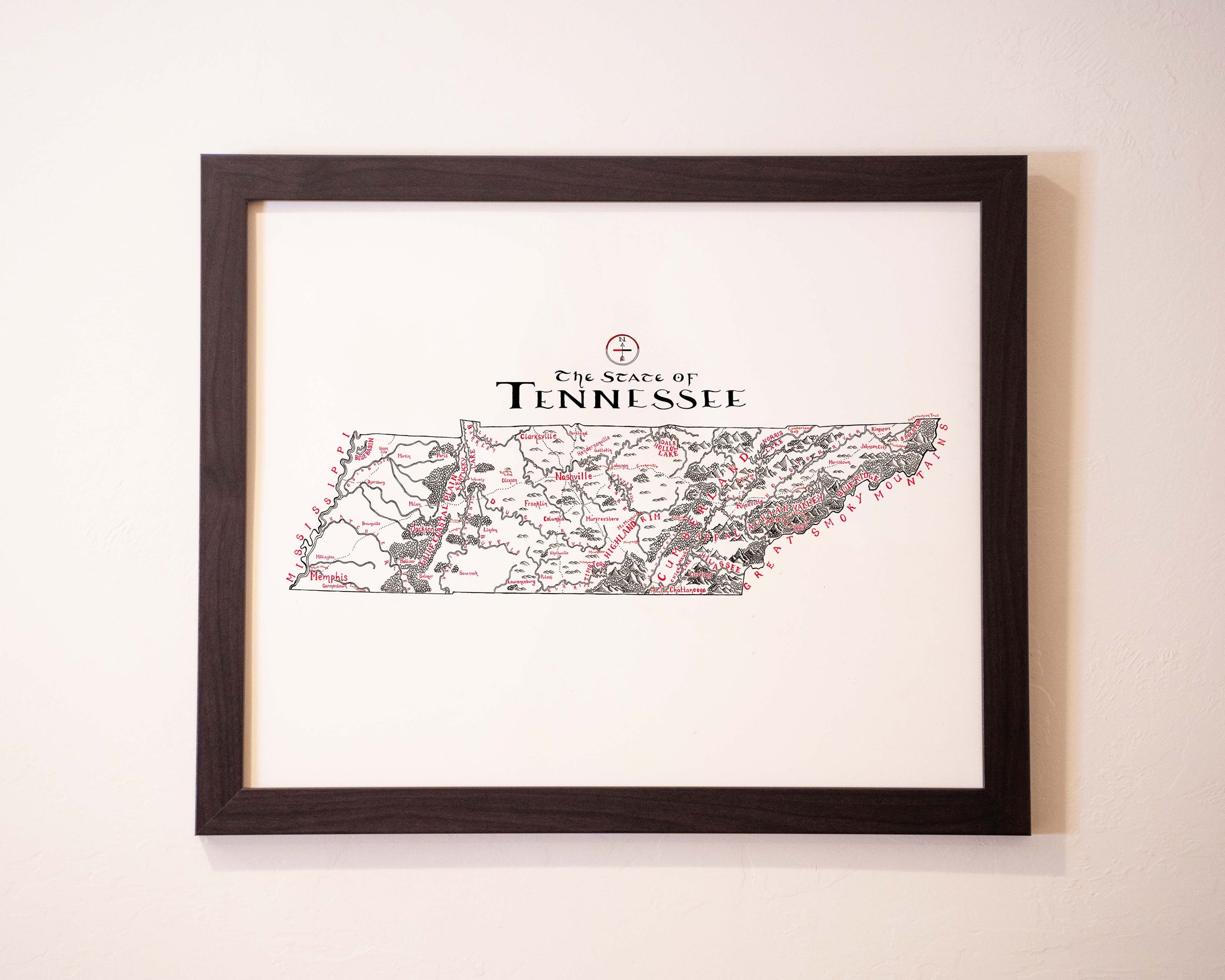 Tennessee Hand drawn map in a fantasy style – Lord of Maps